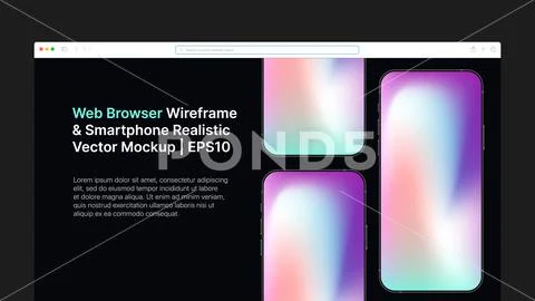 Web Browser Wireframe and Smartphone Realistic Vector Mockup. Gradient ...