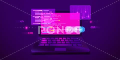 Web development, coding and programming futuristic banner. Computer code on: Royalty Free #161225294