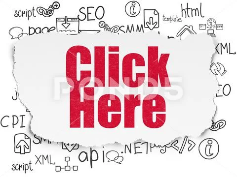 Web development concept: Click Here on Torn Paper background Illustration #75424148