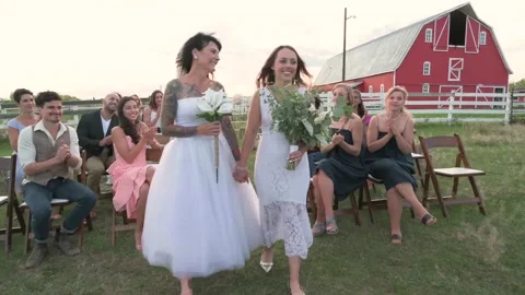 Wedding guests clapping for happy lesbia... | Stock Video | Pond5