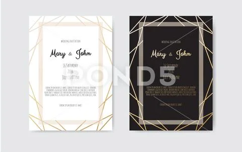 Wedding Invitation, invite card design with Geometrical art lines, gold ...