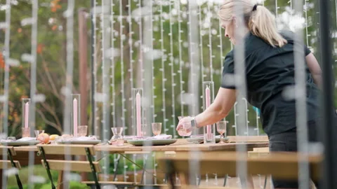Wedding Planner Styling Reception Dinner... | Stock Video | Pond5