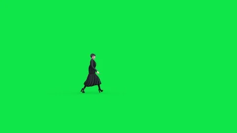 Wednesday Addams Green Screen Walks Side... | Stock Video | Pond5