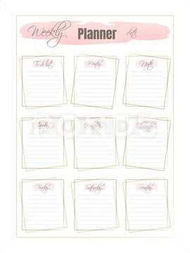 Weekly planner. Template. Paper sheet.: Graphic #253402301