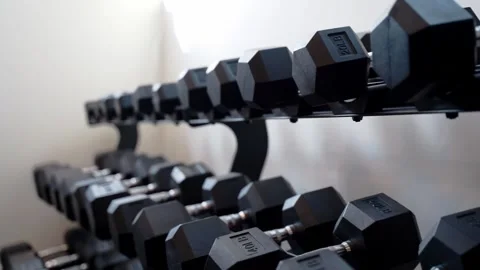 Weights on a weight rack in a training g... | Stock Video | Pond5