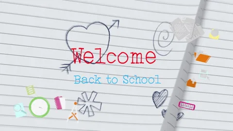 Welcome back to school text against draw... | Stock Video | Pond5