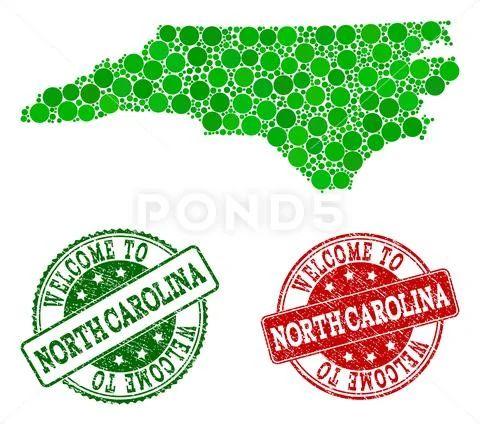 Welcome Composition of Map of North Carolina State and Grunge Seals ...