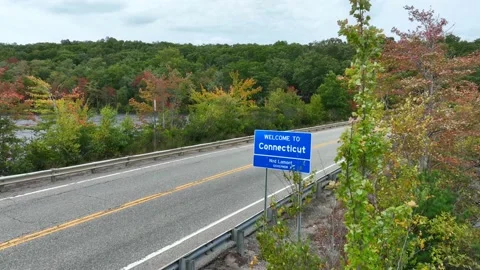 Welcome to Connecticut sign. Aerial in b... | Stock Video | Pond5