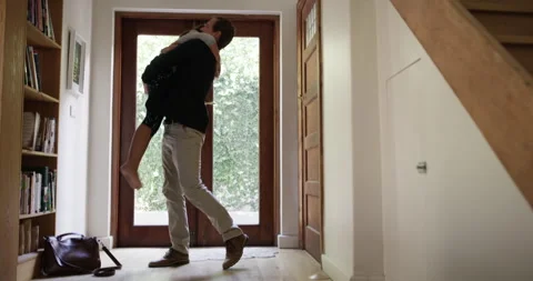 Welcome hug, father with daughter and gi... | Stock Video | Pond5