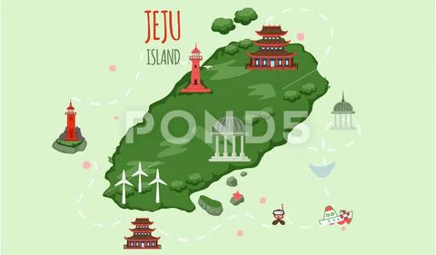 Welcome to Jeju island in South Korea, traditional landmarks, symbols ...