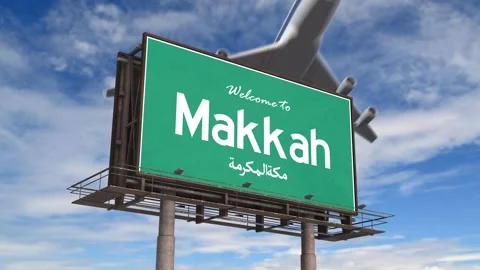 Welcome To Makkah Road Sign. Airplane La... | Stock Video | Pond5