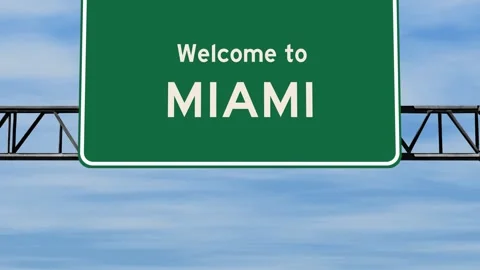 Welcome to Miami sign with blue sky back... | Stock Video | Pond5