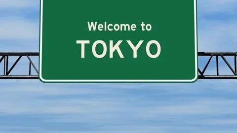 Welcome to Tokyo sign with blue sky back... | Stock Video | Pond5