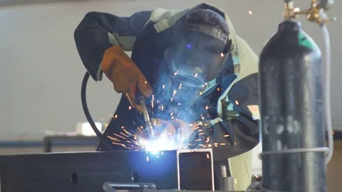 Welder Works with Welding Machine in Wor... | Stock Video | Pond5