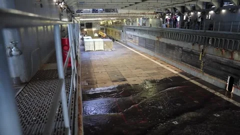Well deck of dock landing ship USS Gunst... | Stock Video | Pond5