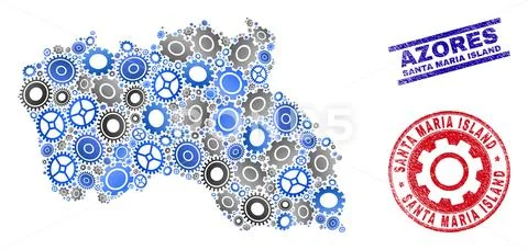 Wheel Collage Vector Santa Maria Island Map and Grunge Seals ...