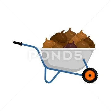 Wheelbarrow and shit. Turd in garden trolley. Vector Illustration ...