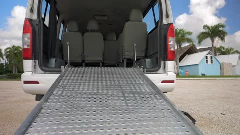 Wheelchair ramp into the minibus for the... | Stock Video | Pond5