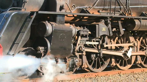 wheels on steam train start moving | Stock Video | Pond5