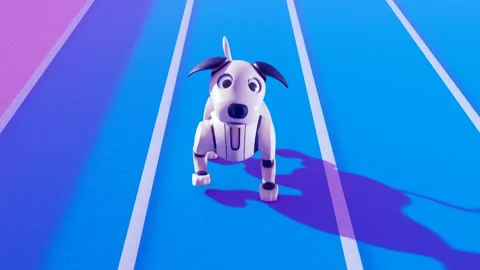 White AI Robot Dog Running on Track in a... | Stock Video | Pond5