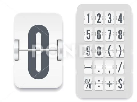 White analog countdown number font. Flip number and symbol scoreboard with: Graphic #150536041