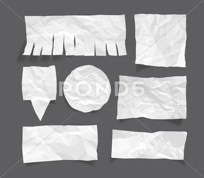 White blank wrinkled paper message notes vector illustration: Graphic ...