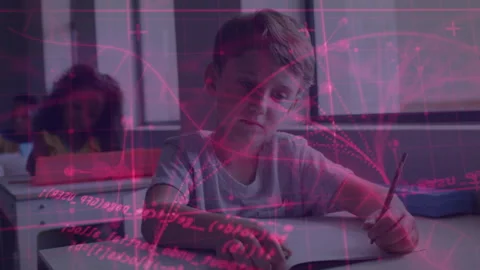 White boy practicing handwriting in clas... | Stock Video | Pond5