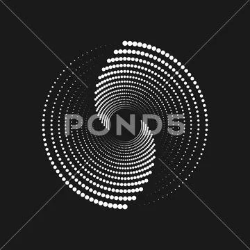 A white circle of dotted semitones on a black background. A design ...