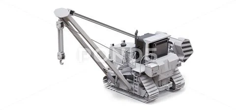 White crawler crane with side boom. 3d rendering. ~ Clip Art #105444639