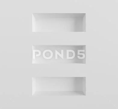 White empty rectangle niches in bathroom wall 3d render. Mockup blank ...