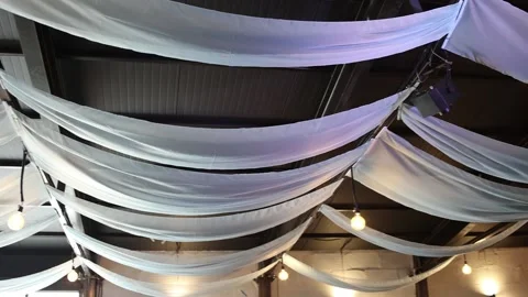white fabric on the ceiling in a marquee... | Stock Video | Pond5