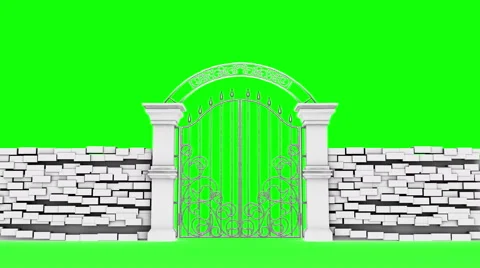 White gates open on green background, 3D... | Stock Video | Pond5