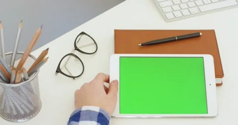 White horizontal tablet device with gree... | Stock Video | Pond5
