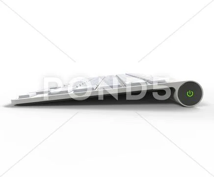 White keyboard - side view, on white background, ideal for digital and ...