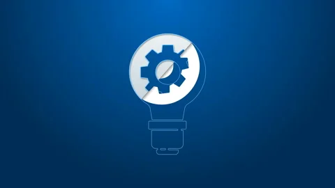 White line Light bulb and gear icon isol... | Stock Video | Pond5