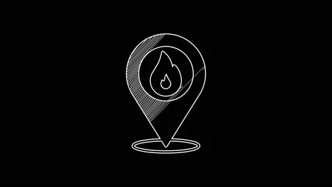 White line Map pointer with fire flame i... | Stock Video | Pond5