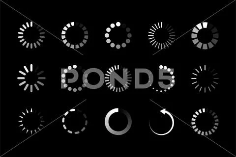 White loading icons on black background. EPS 10 vector ~ Clip Art ...