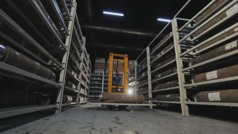 White man worker pushing stacker with cy... | Stock Video | Pond5