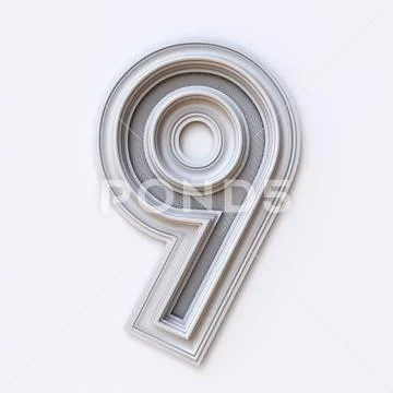 White picture frame font Number 9 NINE 3D White picture frame font ...