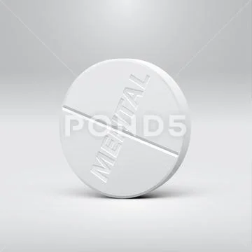 White pill on a grey background, realistic vector illustration ~ Clip ...
