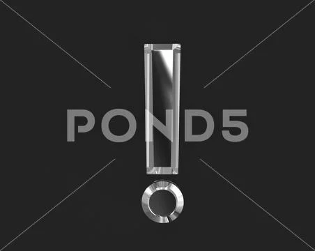 White reflective font - exclamation point isolated on dark: Graphic ...