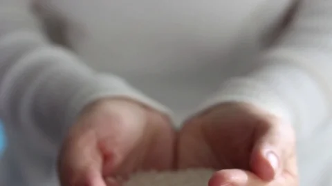 White rice in female palms close-up, fro... | Stock Video | Pond5