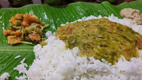 White rice served with dal or curry, top... | Stock Video | Pond5
