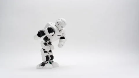 White robot bowing on white background | Stock Video | Pond5