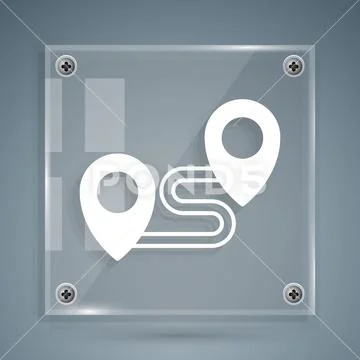 White Route location icon isolated on grey background. Map pointer sign ...