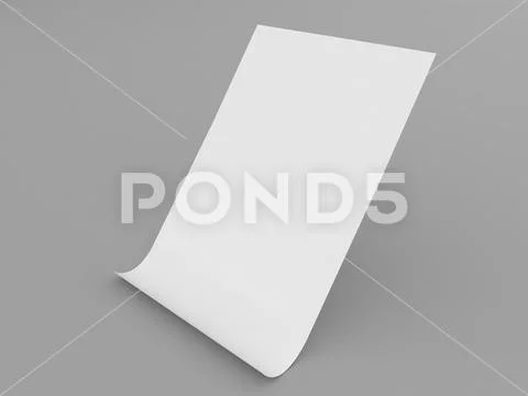 A white sheet of paper with a curved edge in A4 size on a grey ...