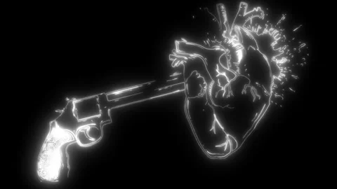 white silhouette of gun with human heart... | Stock Video | Pond5