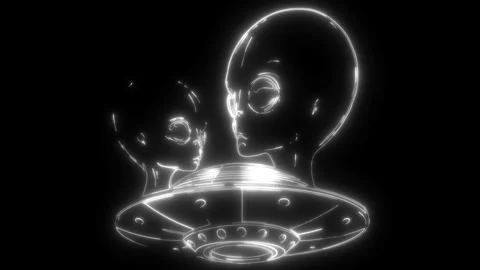 white silhouette of head Alien UFO Carto... | Stock Video | Pond5