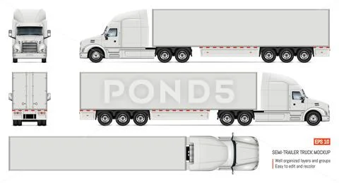 White truck trailer vector mockup side, front, back, top view: Graphic ...