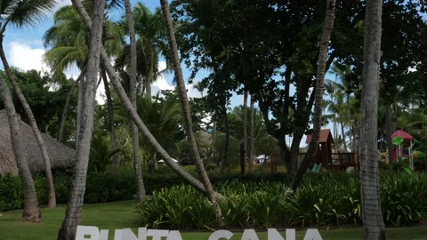 White wooden sign Punta Cana in the gard... | Stock Video | Pond5